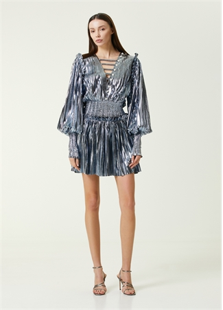 Raisa Vanessa Kadın Metalik Mavi Pilili Mini Kokteyl Elbise 36 EU Raisa Vanessa Kadın Metalik Mavi Pilili Mini Kokteyl Elbise 36 EU