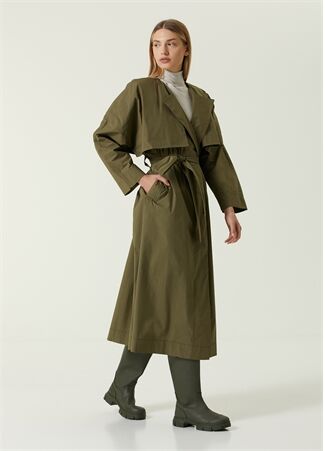 Ganni Kadın Haki Kuşaklı Pardösü 38 FR