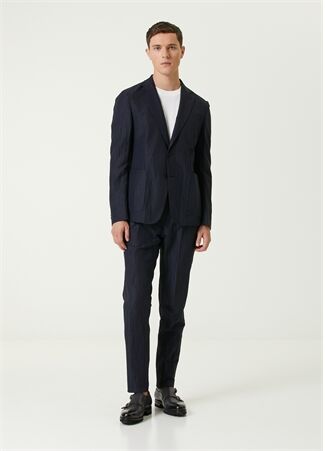 Palzileri Lab Erkek Lacivert Çizgi Dokulu Keten Takım Elbise 50 IT