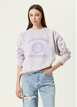 Kadın Lila Bisiklet Yaka Logolu Sweatshirt Mor S Eu