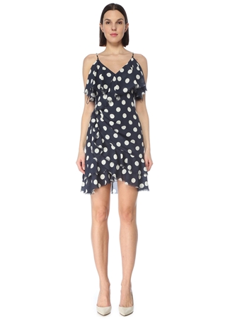 Balmain Kadın Lacivert Beyaz Puantiyeli Mini İpek Elbise 40 FR