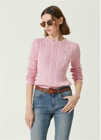 Polo Ralph Lauren Kadın Pembe Bisiklet Yaka Saç Örgü Kazak XS EU