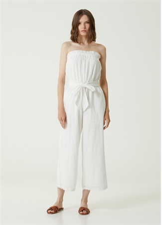 Lost+Wander Kadın Beyaz Straplez Beli Kuşaklı Tulum M EU