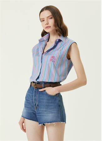 Etro Kadın Mavi Çizgili Kolsuz Gömlek 42 IT