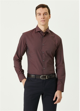 Pal Zileri Erkek Bordo Siyah Mikro Desenli Gömlek 40 IT