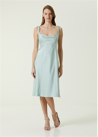 Anna October Kadın Mint Kalp Yaka Askılı Midi Elbise Yeşil XS EU