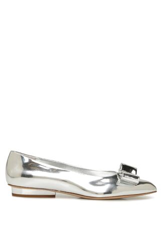 Salvatore Ferragamo Kadın Silver Fiyonk Detaylı Deri Babet Gri 36 EU
