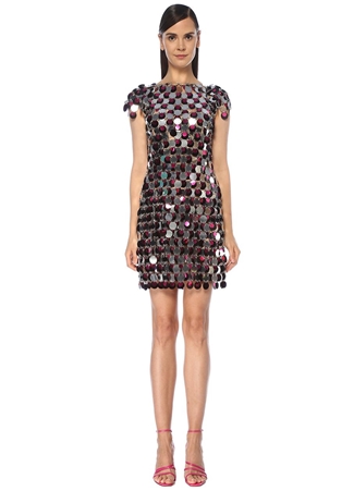 Paco Rabanne Kadın Pembe Pullu Mini Kokteyl Elbise 38 FR