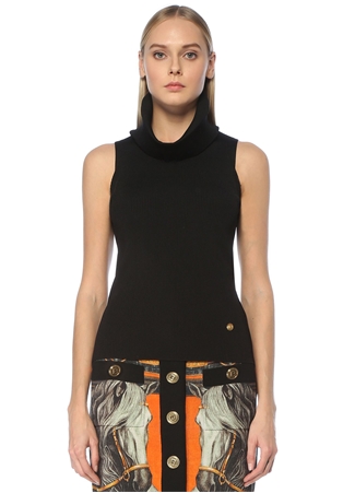 Balmain Kadın Siyah Balıkçı Yaka Ribli Kolsuz Triko 36 FR