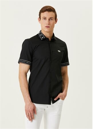Philipp Plein Erkek Siyah Logo Detaylı Kısa Kollu Gömlek L EU