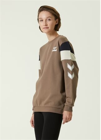 Hummel Hive Kadın Haki Bisiklet Yaka Bloklu Sweatshirt Yeşil S EU