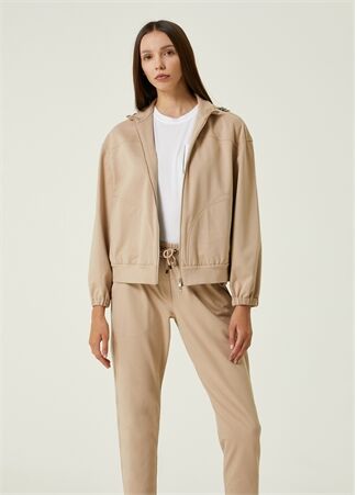 Brunello Cucinelli Kadın Camel Dik Yaka Fermuarlı Sweatshirt Kahverengi S EU