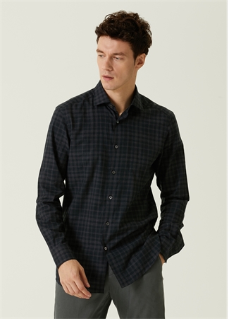 Zegna Erkek Gri Kare Desenli Gömlek M IT