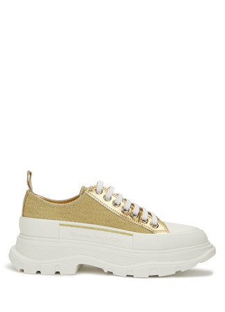 Alexander McQueen Kadın Gold Beyaz Logolu Deri Sneaker Altın Rengi 35 EU