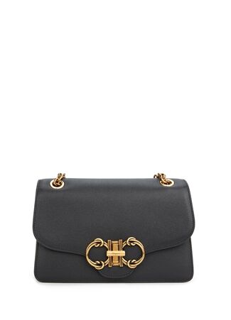 Salvatore Ferragamo Kadın Siyah Logolu Deri Omuz Çantası EU