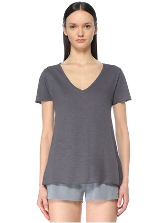 American Vintage Kadın Gri V Yaka T-shirt XS EU