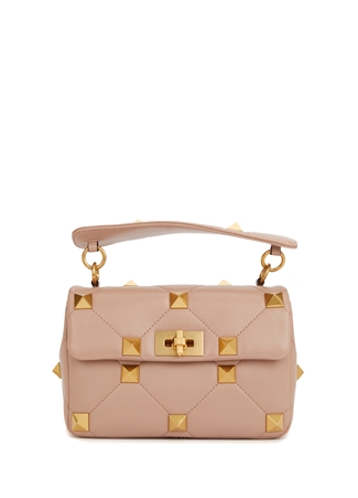 Valentino Garavani Kadın Roman Stud Medium Pembe Deri Omuz Çantası EU Valentino Garavani Kadın Roman Stud Medium Pembe Deri Omuz Çantası EU