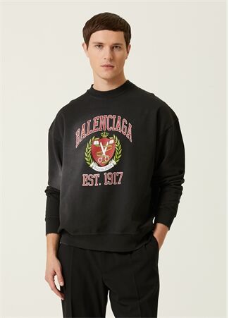 Balenciaga Erkek Siyah Logo Baskılı Sweatshirt L EU