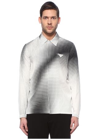 Prada Erkek Siyah Beyaz Mikro Desenli Gömlek S EU
