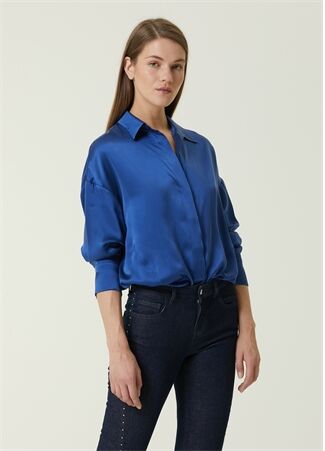 Beymen Club Kadın Mavi İpek Saten Gömlek S