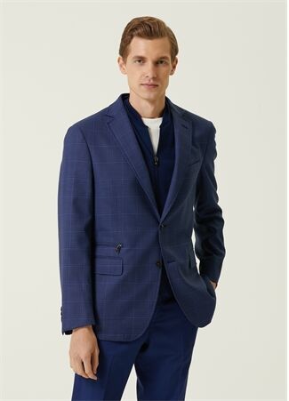 Pal Zileri Erkek Mavi Ekose Desenli Yün Ceket 50 IT Pal Zileri Erkek Mavi Ekose Desenli Yün Ceket 50 IT
