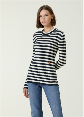 Kenzo Kadın Lacivert Bisiklet Yaka Çizgili Kazak Siyah Xs Eu