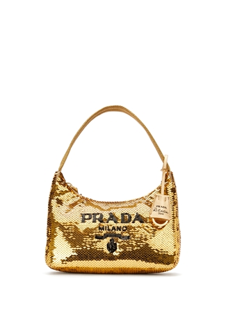 Prada Kadın Gold Logolu Payetli El Çantası Altın Rengi Eu