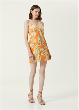 Emilio Pucci Kadın Turuncu Çiçek Desenli Mini Elbise 38 It Emilio Pucci Kadın Turuncu Çiçek Desenli Mini Elbise 38 It