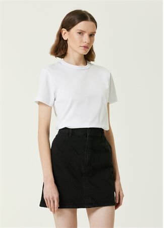 Academia Kadın Beyaz Bisiklet Yaka Dar T-shirt XS EU