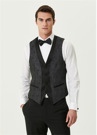 Pal Zileri Erkek Siyah Etnik Desenli Yelek 50 IT