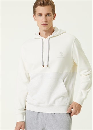 Brunello Cucinelli Erkek Ekru Gri Kapüşonlu Sweatshirt S EU