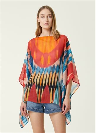 Etro Kadın Kırmızı Desenli İpek Panço EU