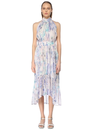 IRO Kadın Mavi Halter Yaka Desenli Midi Elbise 34 FR