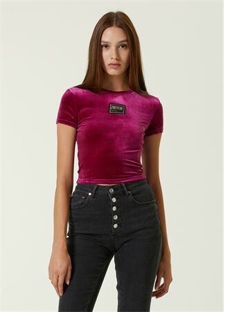 Versace Jeans Couture Kadın Bordo Bisiklet Yaka Logolu T-shirt 38 IT