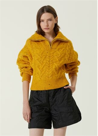 Ganni Kadın Sarı Yakası Fermuarlı Kazak XS EU