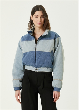 Cekette Kadın Mavi Dik Yaka Kaz Tüyü Jean Mont S EU