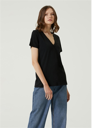 Rag&Bone Kadın Siyah V Yaka Basic T-shirt XS EU