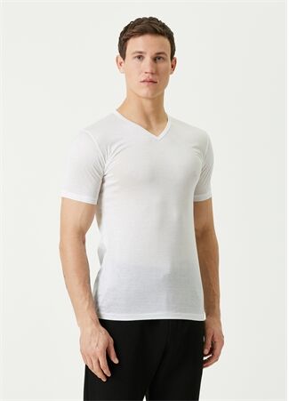 Zimmerli Erkek Beyaz V Yaka T-shirt M EU