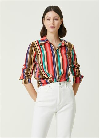 Beymen Kadın Kırmızı Çizgili İpek Gömlek M EU