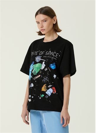 Stella McCartney Kadın Waste Of Space Siyah Bisiklet Yaka T-shirt 40 IT Stella McCartney Kadın Waste Of Space Siyah Bisiklet Yaka T-shirt 40 IT