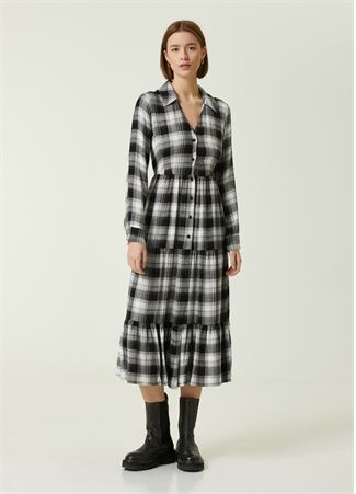 Beymen Club Kadın Siyah Ekoseli Midi Gömlek Elbise 40