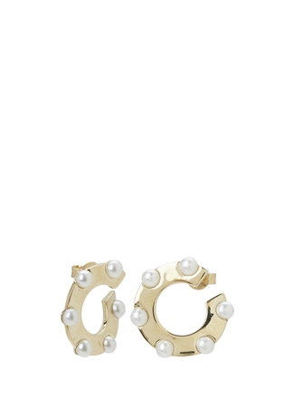 Collection Kadın Halka Formlu İncili Altın Rengi Küpe EU