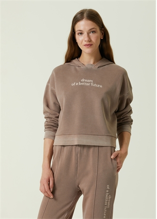 Beymen Club Kadın Vizon Kapüşonlu Yazı Nakışlı Crop Sweatshirt Bej S Beymen Club Kadın Vizon Kapüşonlu Yazı Nakışlı Crop Sweatshirt Bej S