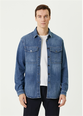 Boss Erkek Mavi Denim Gömlek L EU