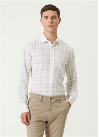 Palzileri Lab Erkek Beyaz İngiliz Yaka Kareli Gömlek 4 IT