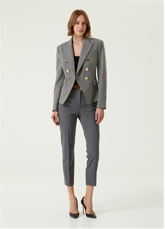 Balmain Kadın Gri Kırlangıç Yaka Yün Ceket 40 FR