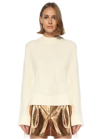 Msgm Kadın Beyaz Dik Yaka Kolu Bağcıklı Kazak S EU