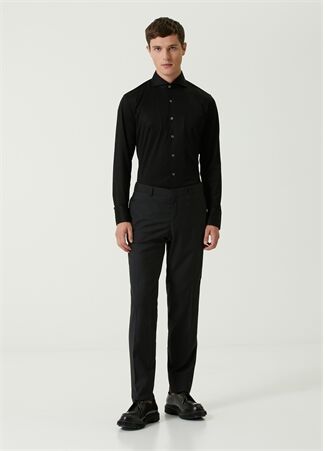 Academia Erkek Siyah Normal Bel Yanı Şeritli Yün Pantolon 44 IT