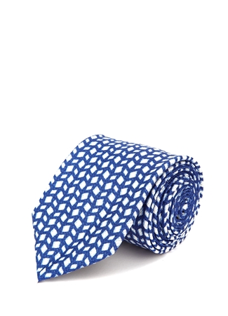 Pal Zileri Erkek Mavi Mikro Geometrik Desenli İpek Kravat EU Pal Zileri Erkek Mavi Mikro Geometrik Desenli İpek Kravat EU