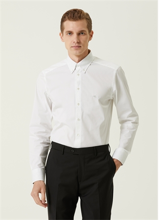 Etro Erkek Beyaz Düğmeli Yaka Manşeti Etnik Desenli Gömlek 38 IT